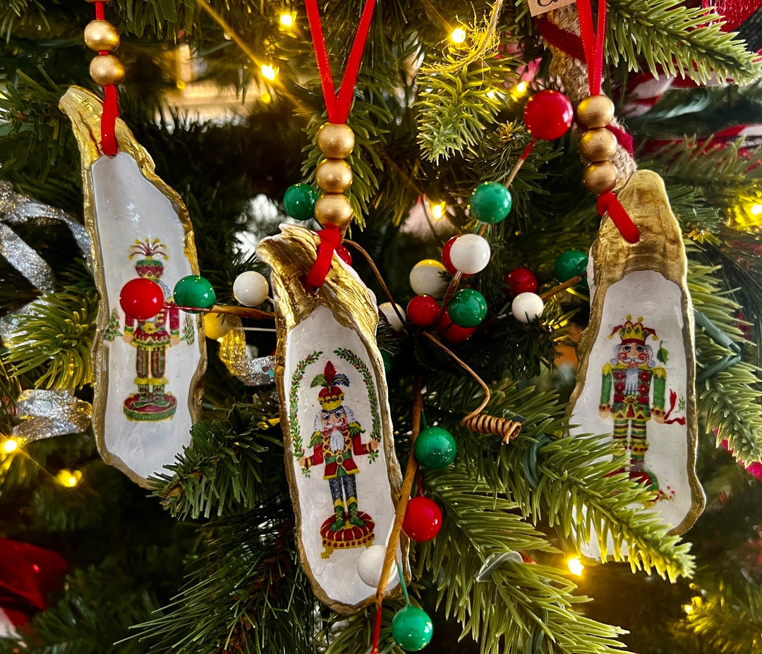 Nutcracker Christmas Ornament Set, Oyster Shells Decoupaged With ...
