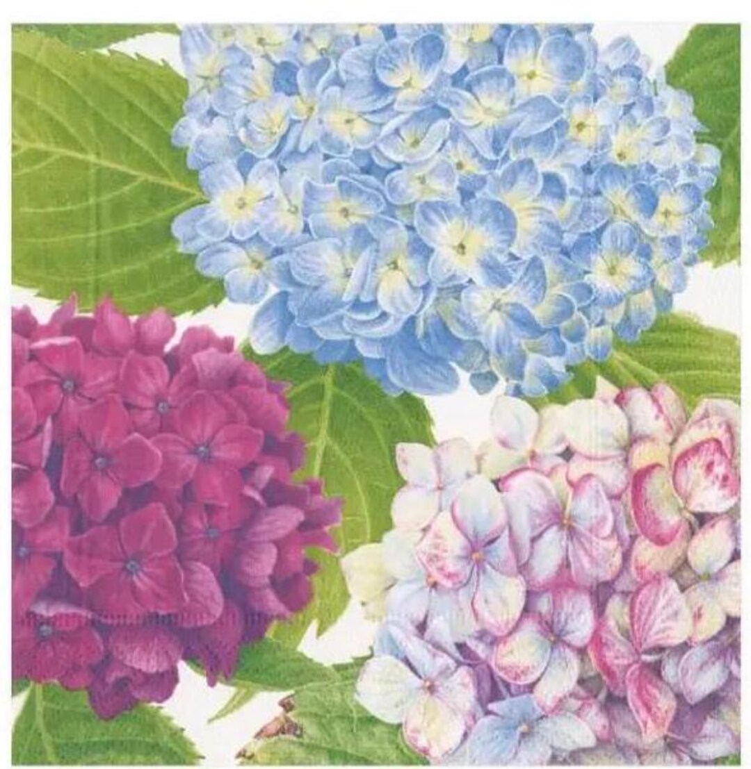 Hydrangea Garden Decoupage Paper Napkins Blue, Purple Blue and Pink ...