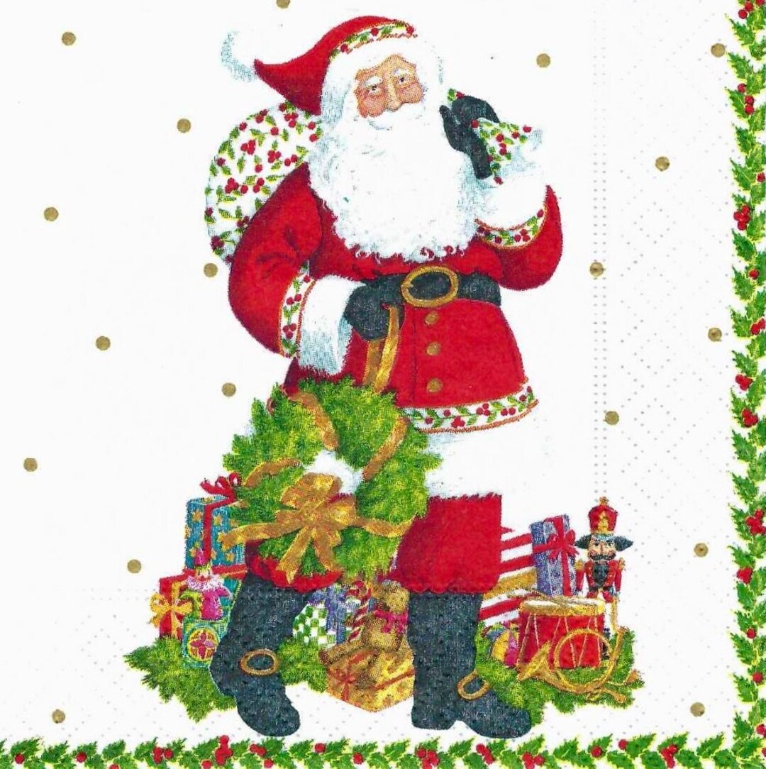 Decoupage Napkins Christmas Santa and Wreaths Set of Three Paper ...