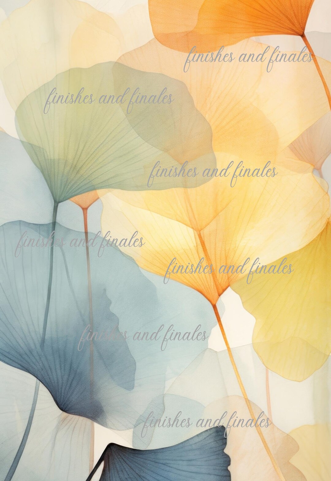 Romantic Large Gingko Ginko Leaves Rice Paper A4 Size Watercolor Shades ...