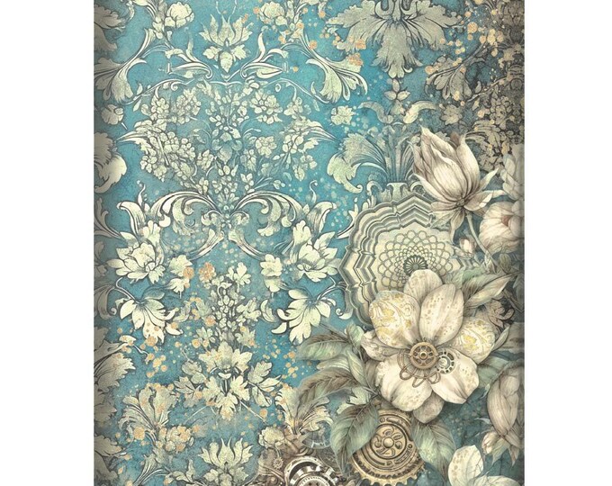 Blue Floral Rice Paper A4 Size by Stamperia Sir Vagabond Line White ...