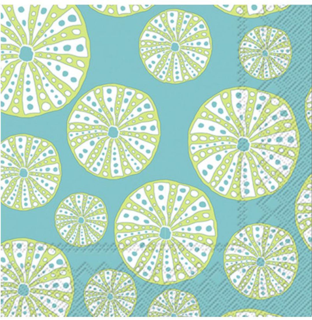 Turquoise Sea Urchin Decoupage Napkins in Green Blue and Aqua, Three ...