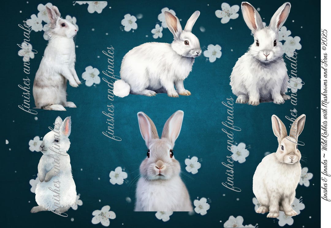 White Rabbits Rice Paper A4 Sizes Six Different Bunnies, Sweet Little ...