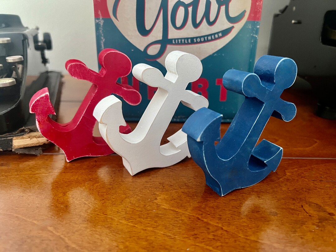 Hand Painted Chunky Wood Anchors in Red White and Blue Set of Three ...