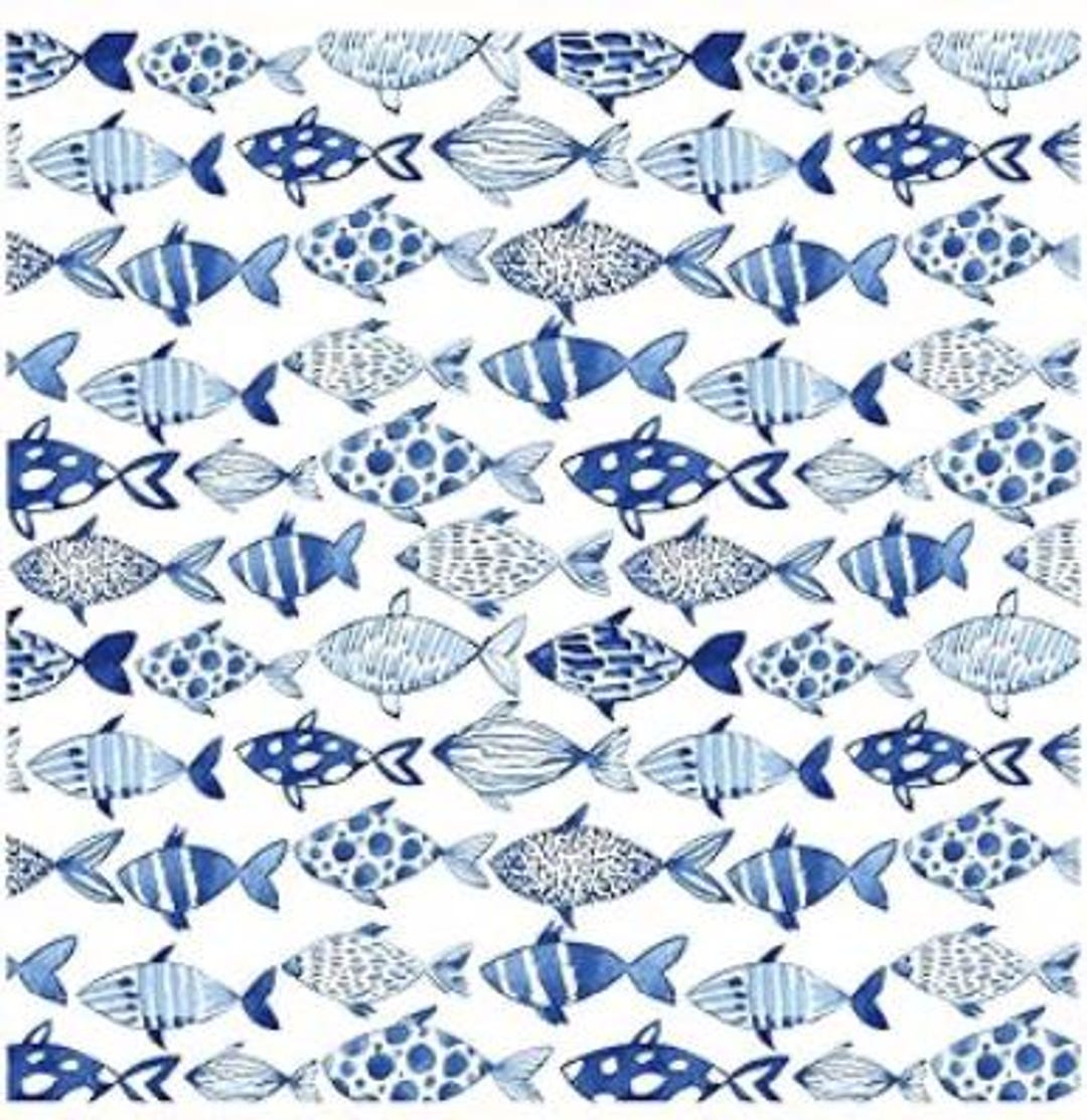 Blue Watercolor Fish Decoupage Napkins Allover Print, Includes Three ...
