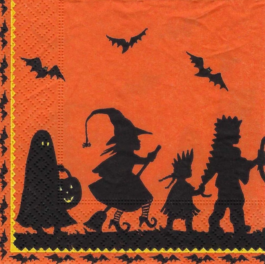 Decoupage Halloween Parade Napkins Orange With Black Kids in Costume ...