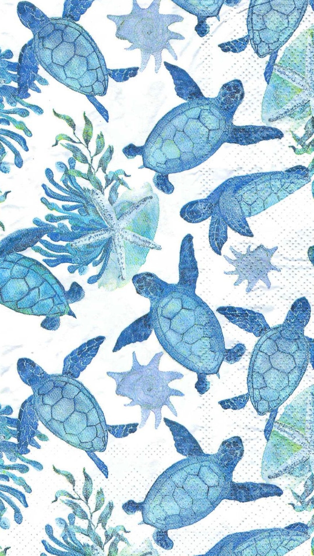Sea Turtles Decoupage Napkins in Blue and White With Starfish and Coral ...