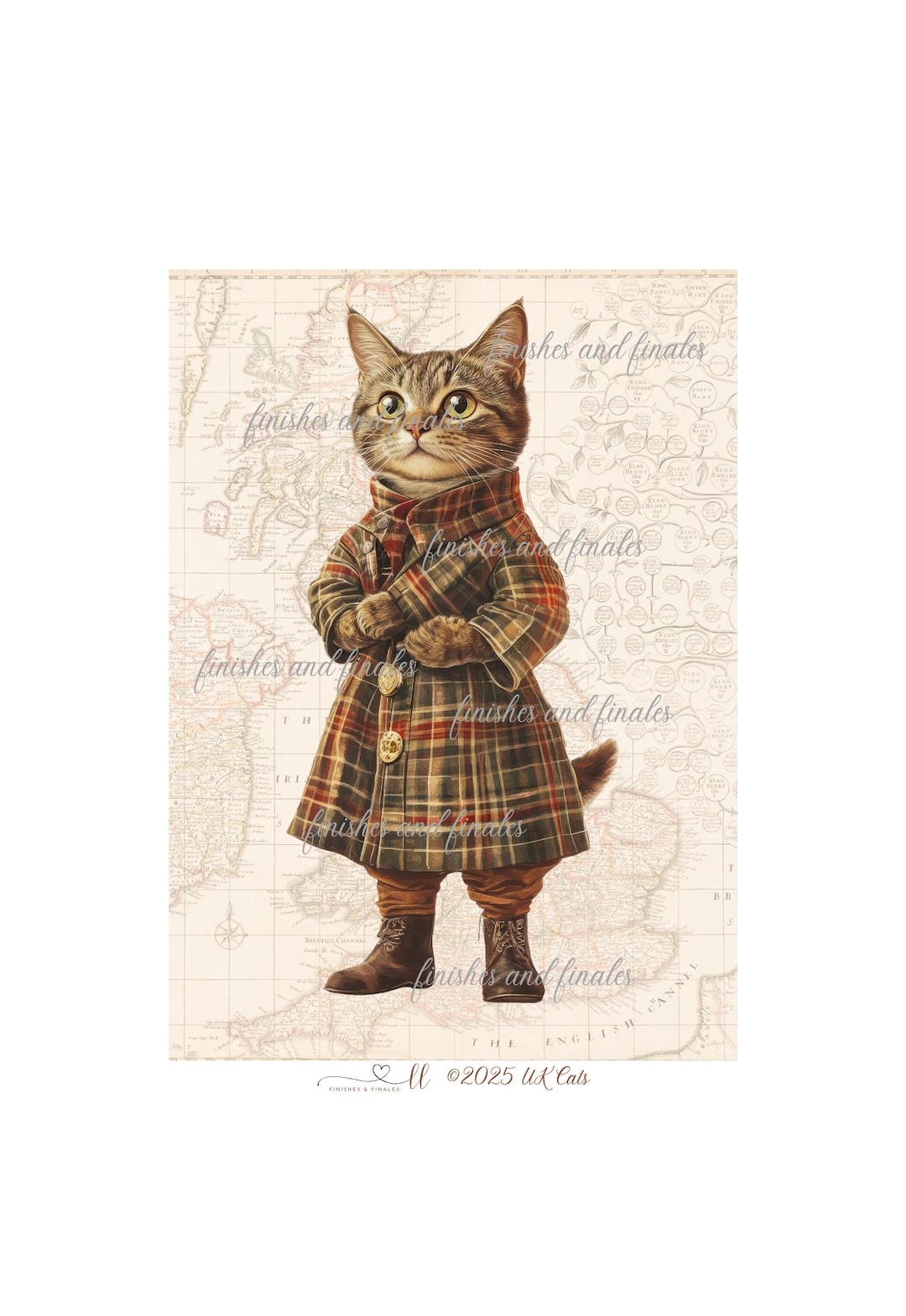 Scottish Tartan Cat Digital Download Orange Striped Tiger Cat in Tartan ...