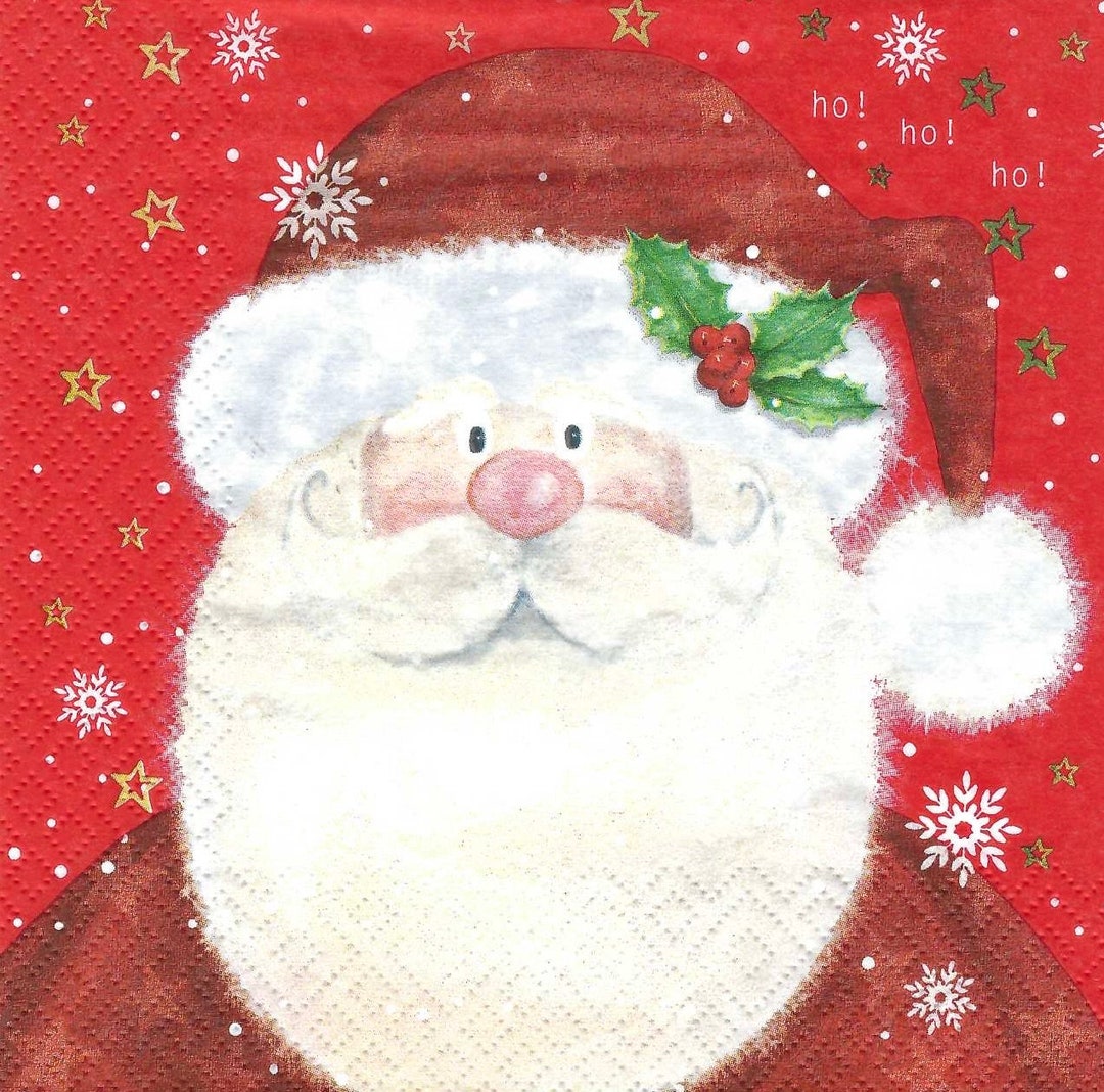 Christmas Decoupage Napkins Santa Claus Face Three Individual Premium ...