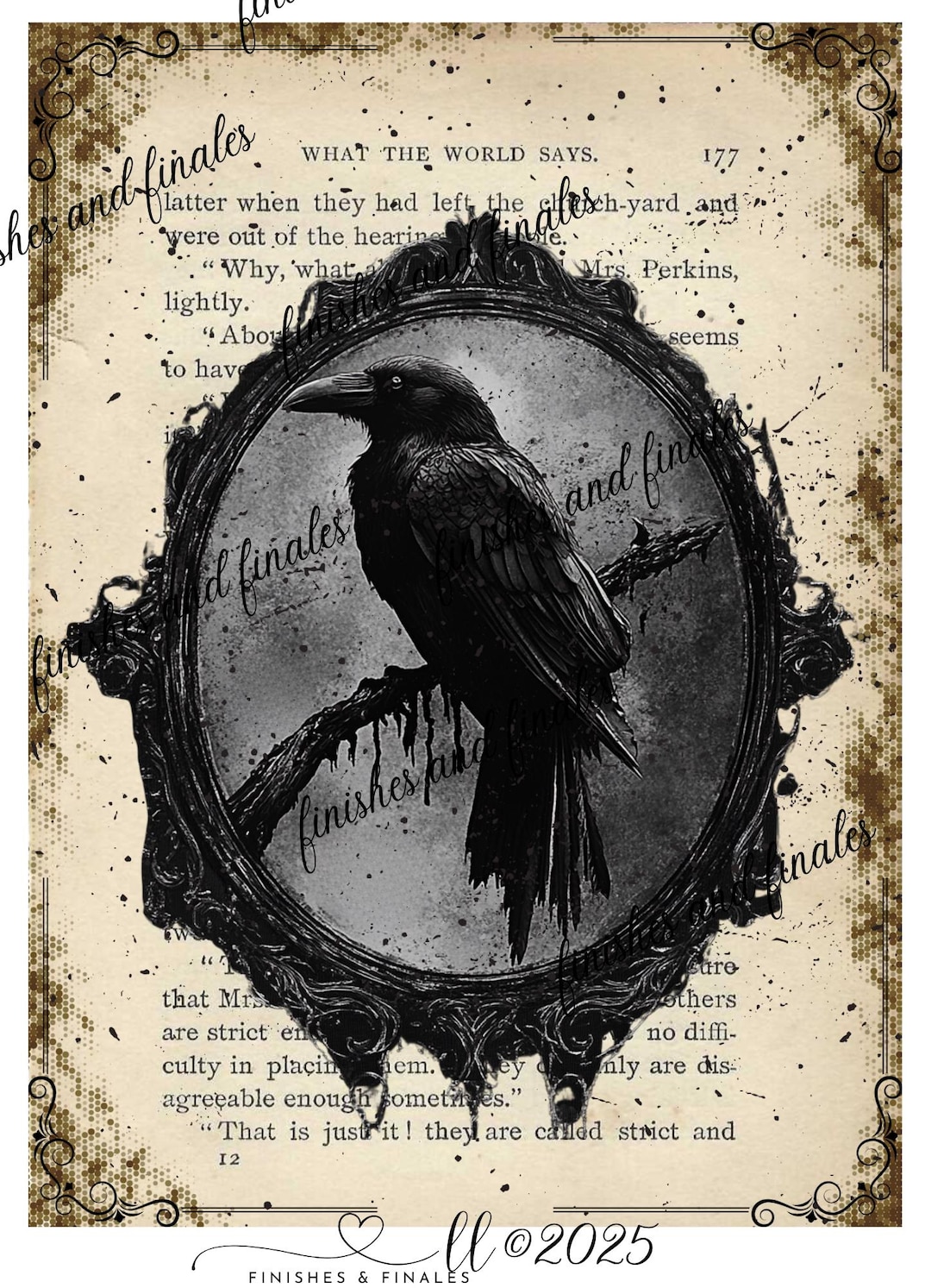 Black Crow Rice Paper for Decoupage in Crest on Antique Book Sheet ...