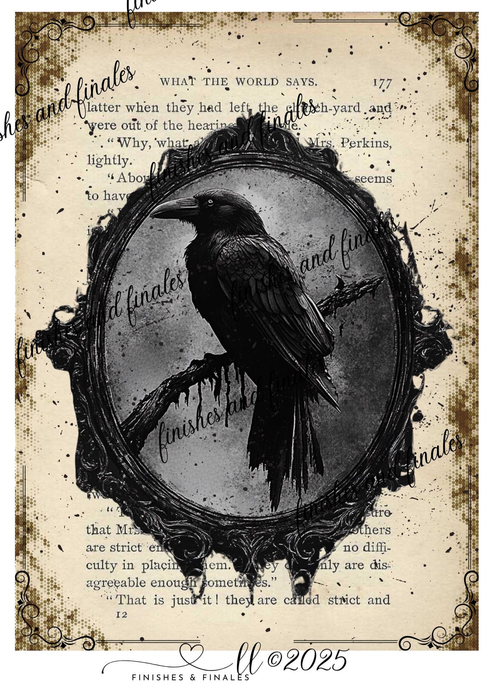 Black Crow Decoupage Rice Paper on Antique Book Sheet Choice of Three ...