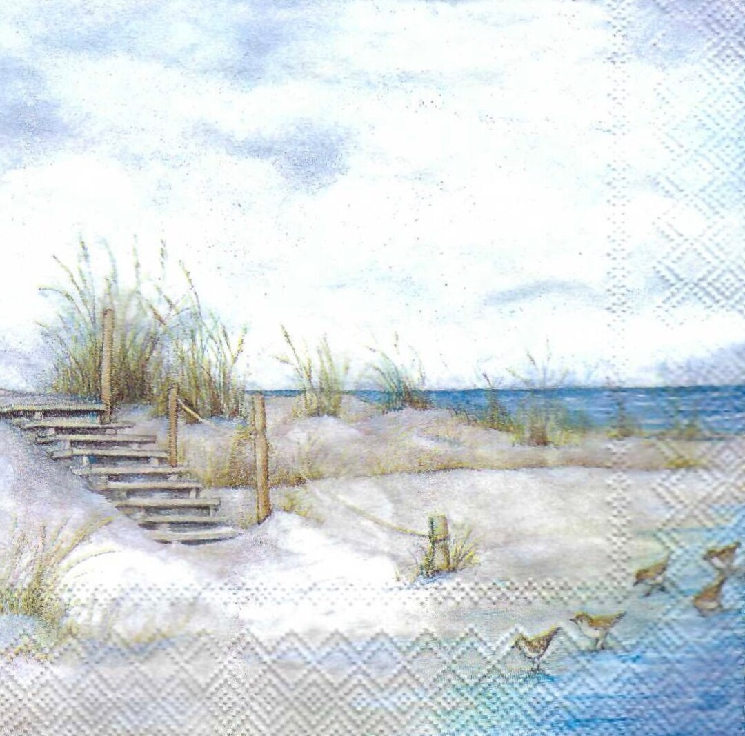 Decoupage Napkins Seaside Beach Stairs and Birds, Three Cocktail Size ...