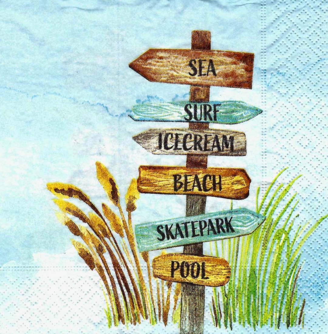 Decoupage Napkins Beach Signs Ocean Theme Pattern Three Individual ...
