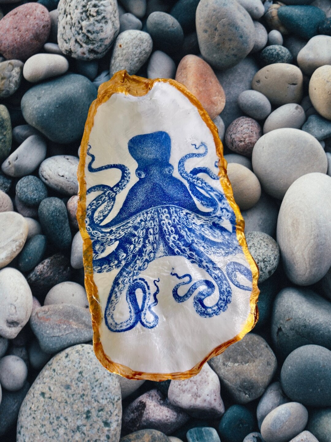 Octopus Oyster Shell Ring Dish XXL Beautiful Blue Lucy the Octopus on ...