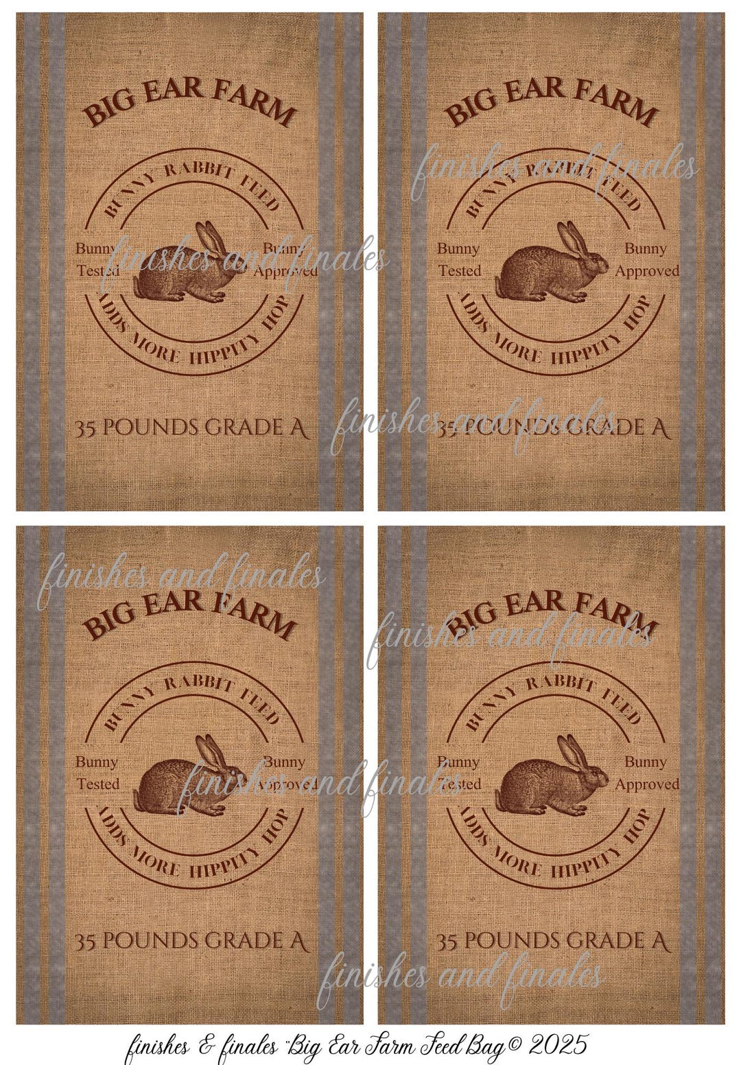 Bunny Rabbit Feed Sack Digital Download Formatted to A4 Size Four ...