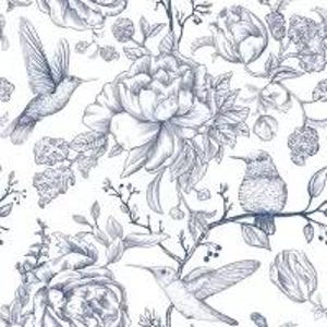 Navy Blue and White Floral Decoupage Napkins With Hummingbirds ...