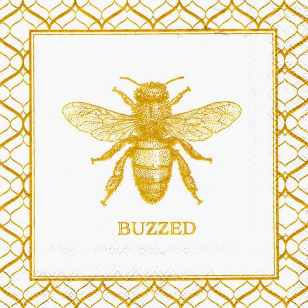 Decoupage Napkins Bee Buzzed Theme Gold and White Three Cocktail ...
