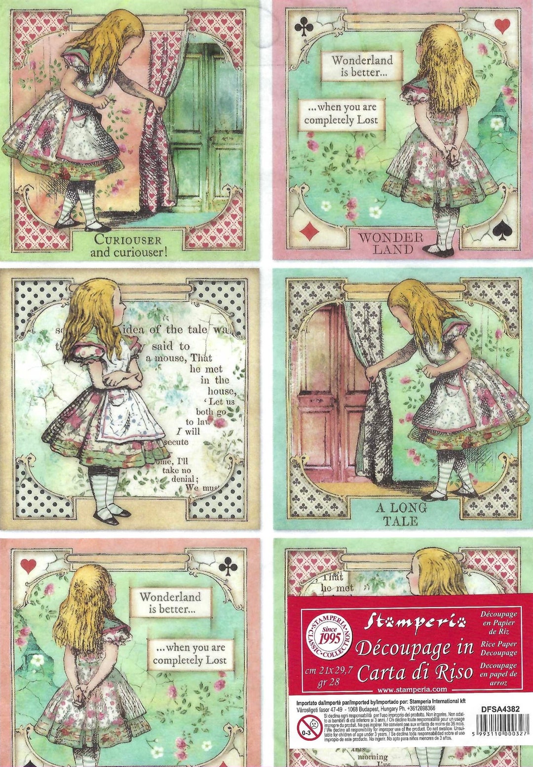 Stamperia Rice Paper Alice Cards Alice Collection for Decoupage Cards ...
