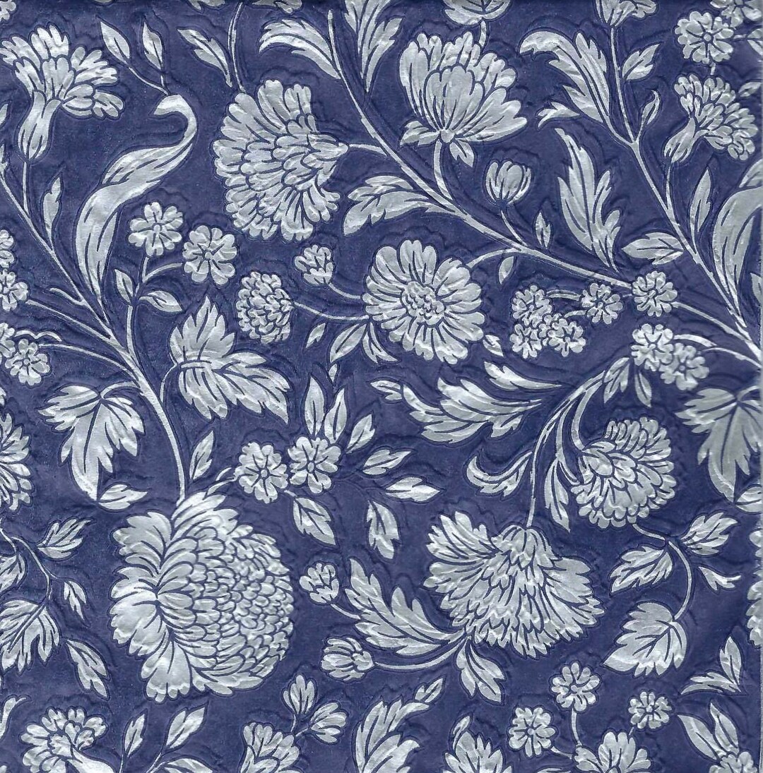 Decoupage Napkins Blue and White Jacobean Allover Floral Print, Three ...