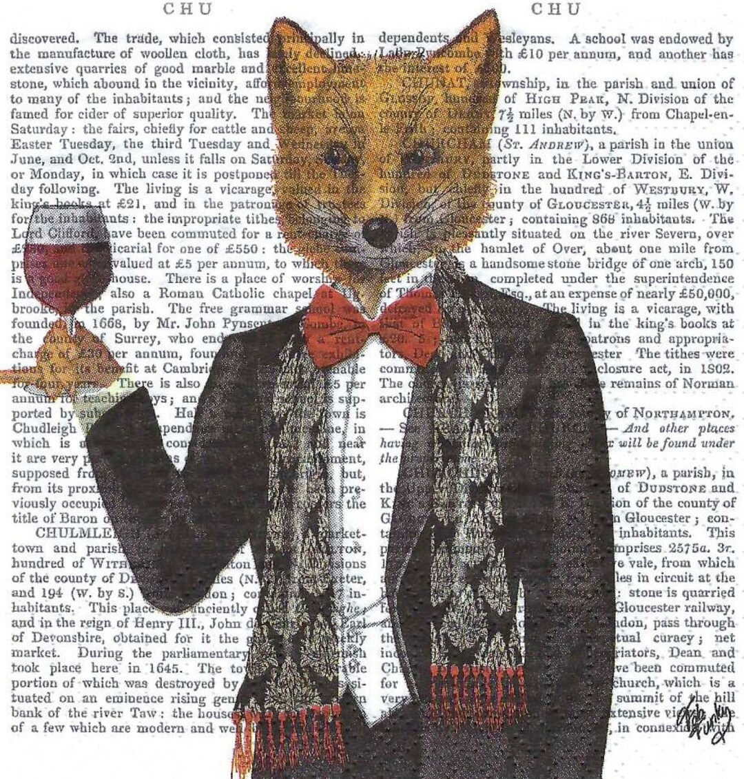 Decoupage Paper Napkins Debonair Fox in Tux With Wine Glass, Three ...