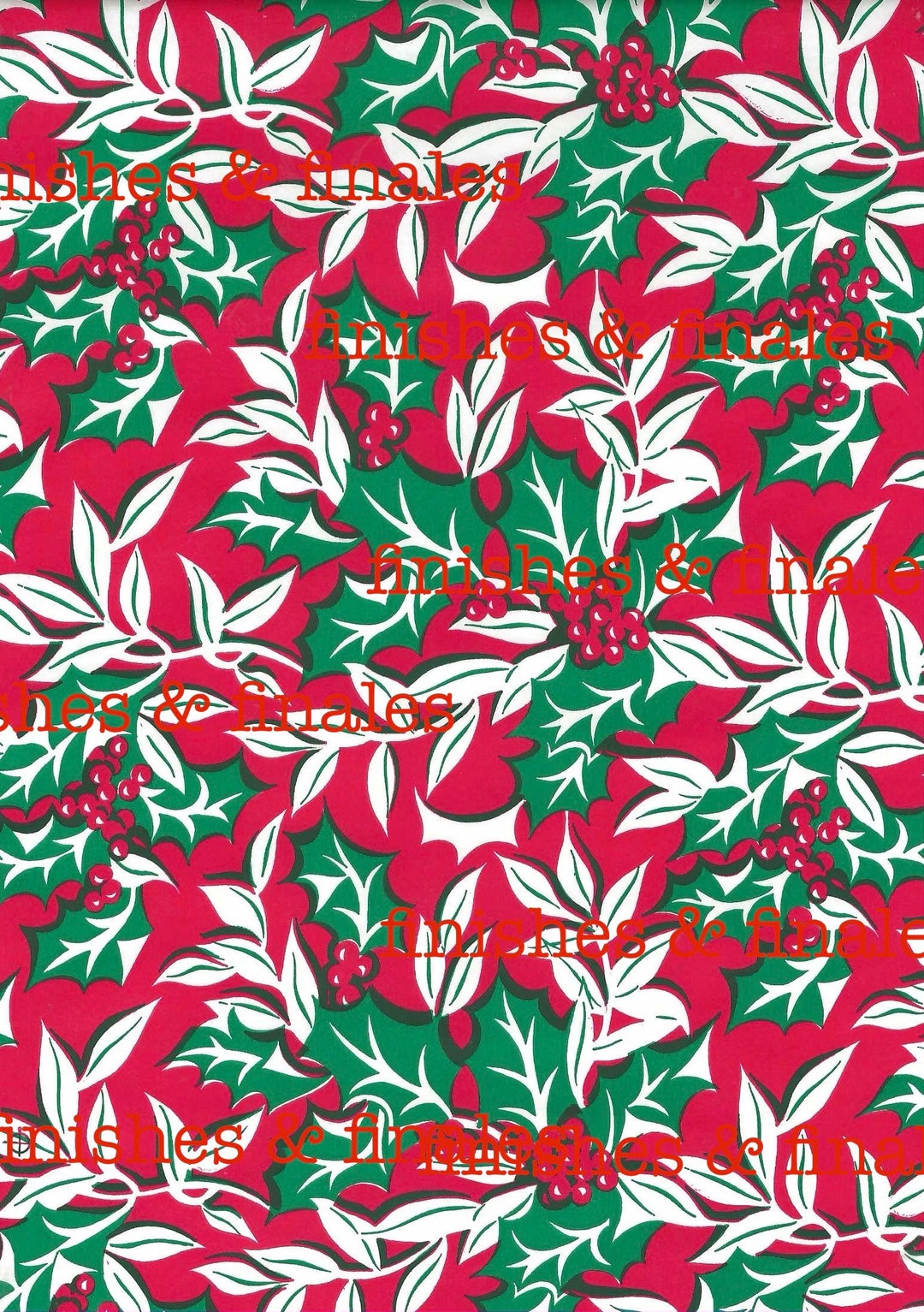 Vintage MCM Christmas Wrapping Paper Holly and Berries in Red and Green ...