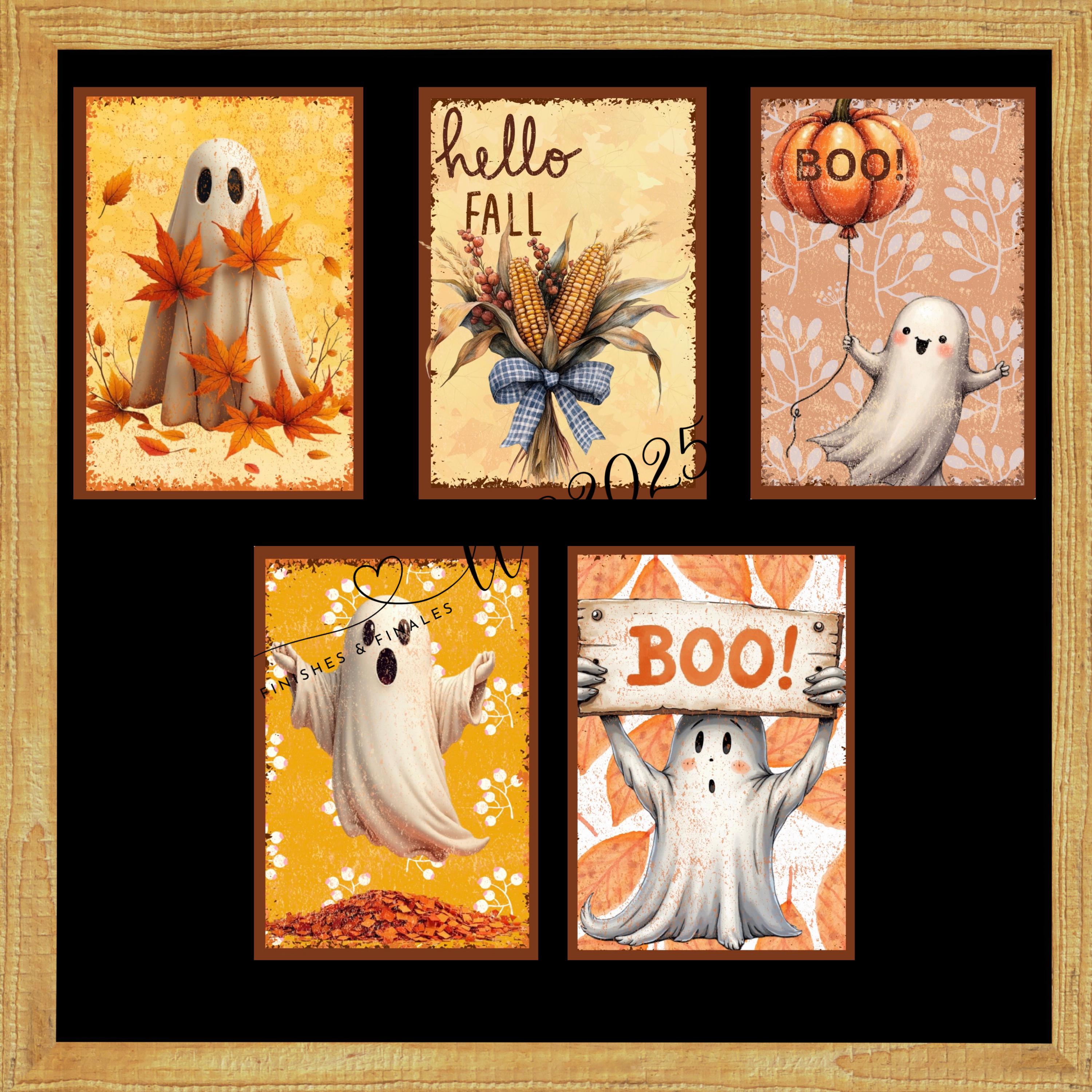 Halloween and Fall Tags Digital Download Ghosts Pumpkins Leaves Corn ...