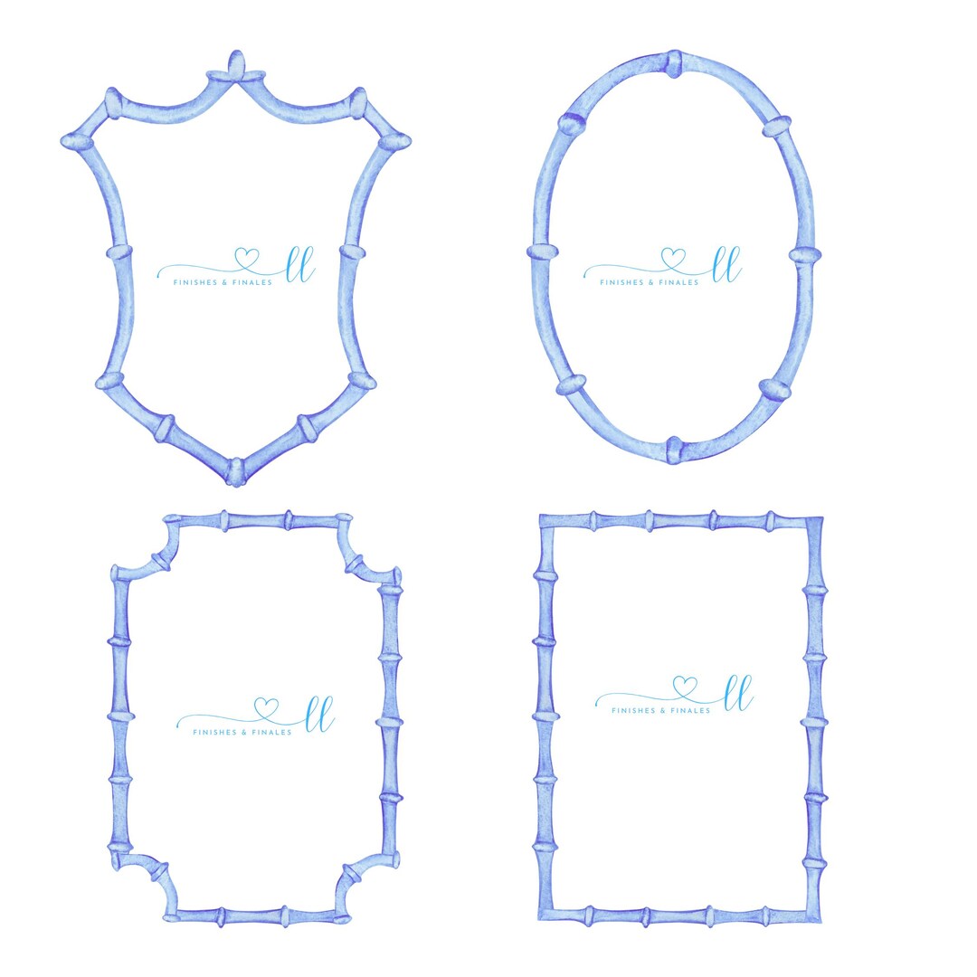 Blue Bamboo Frame Collection Watercolor Chinoiserie Pagoda Digital ...