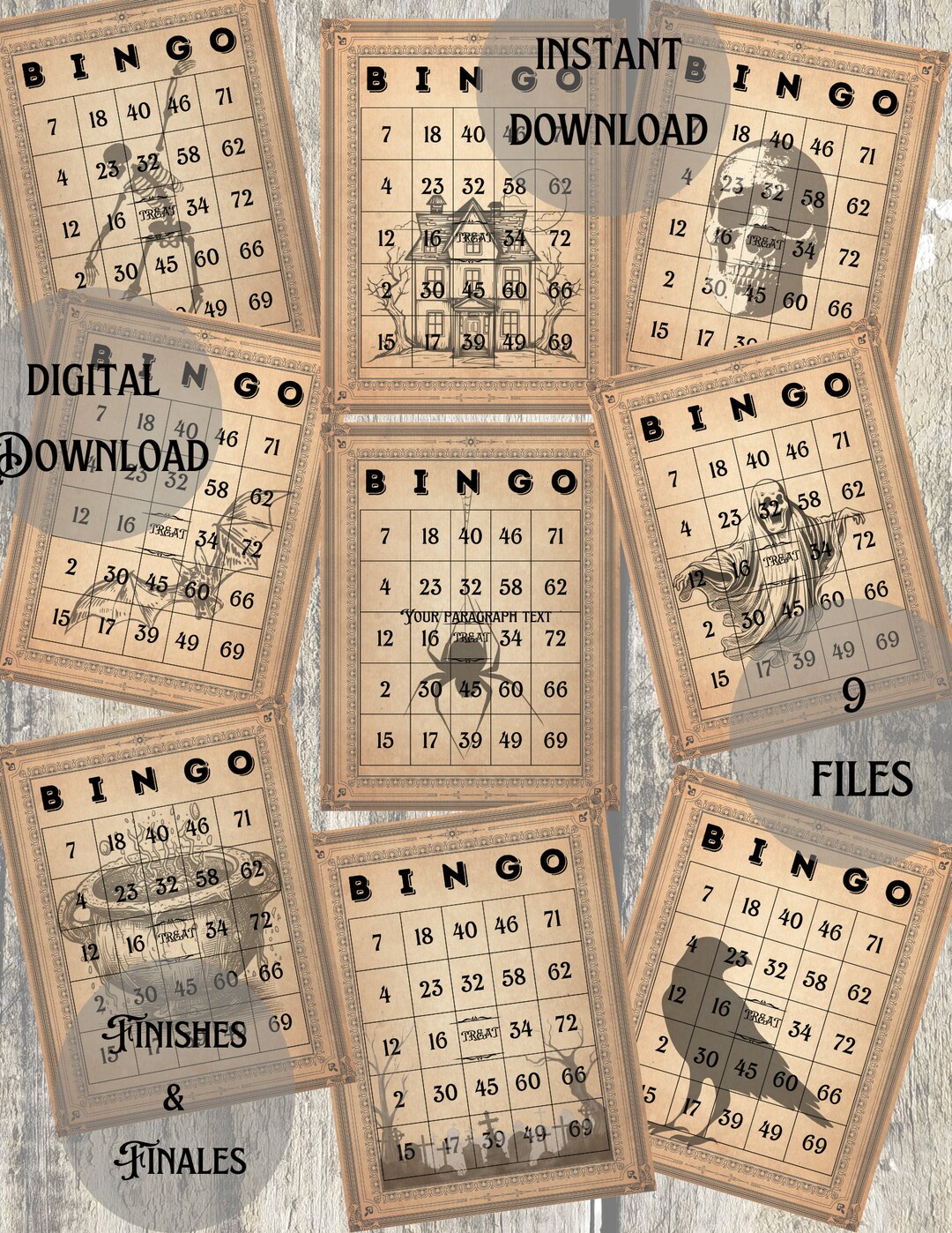 Halloween Printable Bingo Cards Digital Download for Junk Journals ...