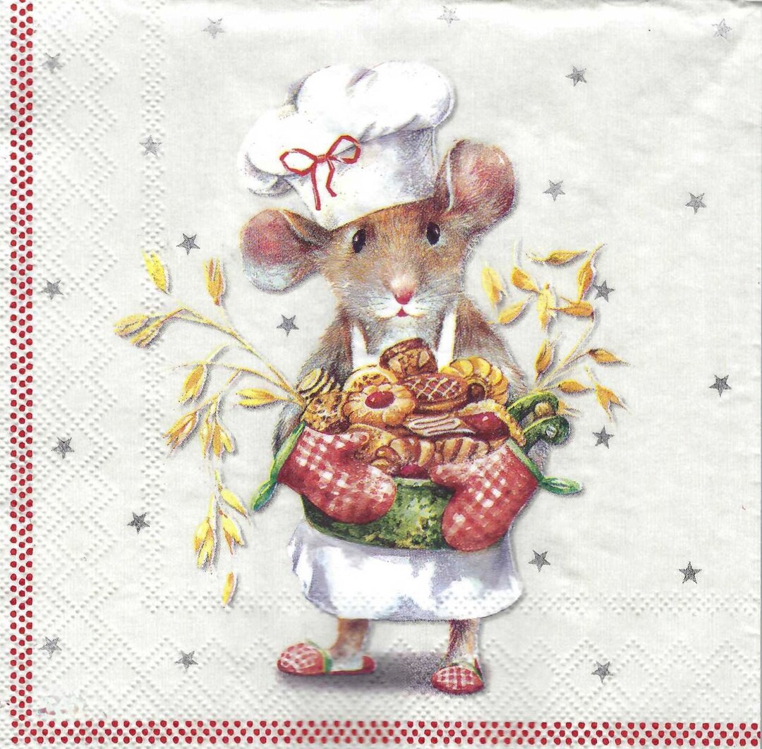 Decoupage Napkins Mouse Baker Baking Cookies, Includes Three Full Size ...