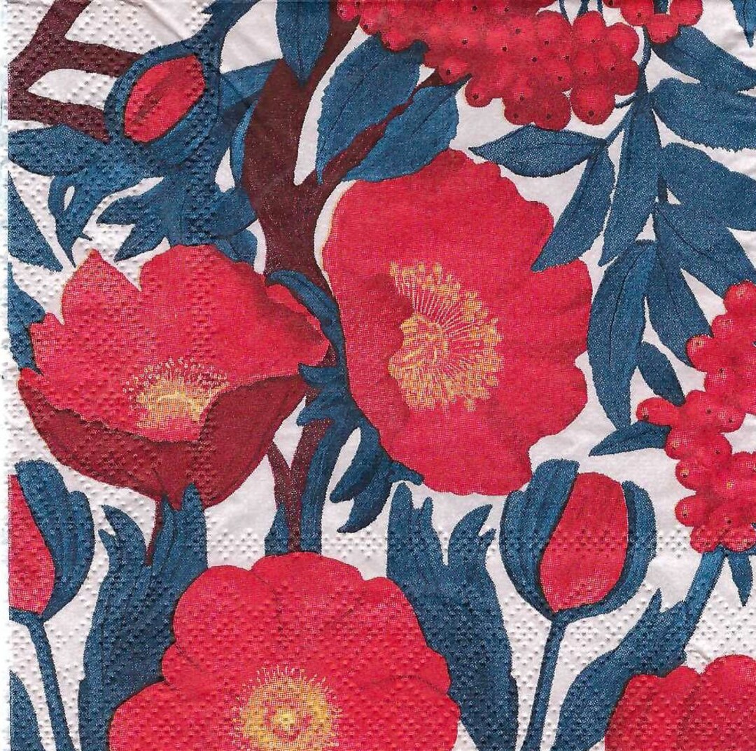 Red White and Blue Poppy Decoupage Napkins, Set of Three Individual ...