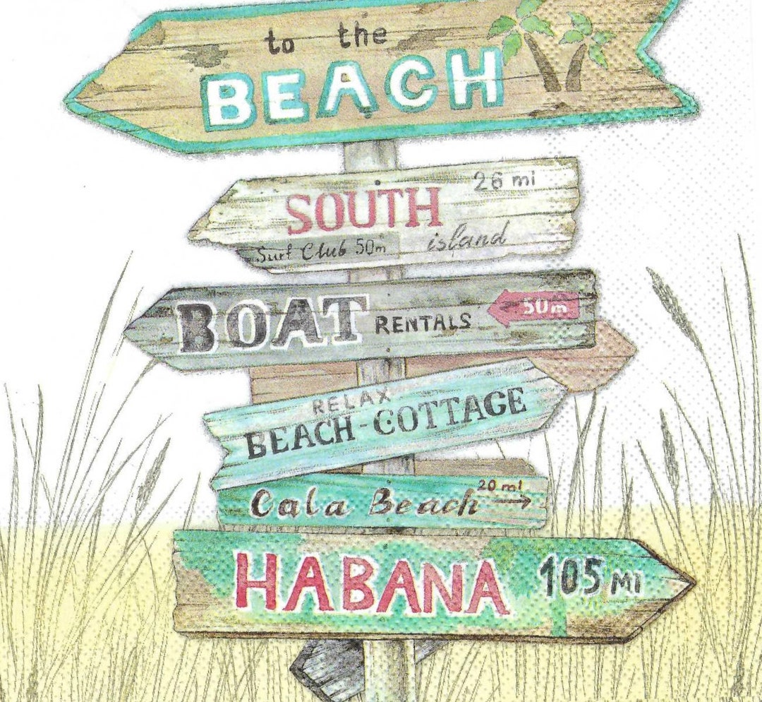 Decoupage Napkins Beach Road Signs Package of Three Luncheon Size Paper ...