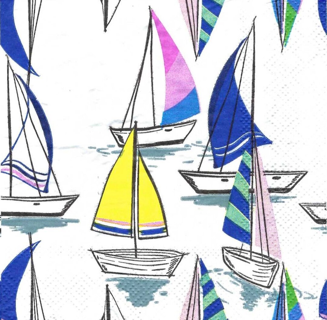 Sailboat Decoupage Napkins, Includes Three Individual Cocktail Size 3 ...