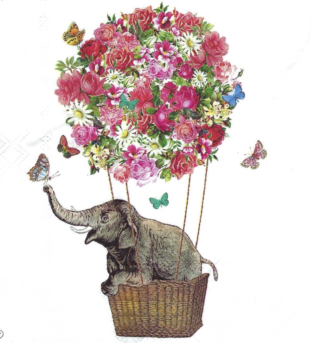 Elephant in Hot Air Balloon Decoupage Napkins Made of Flowers With ...