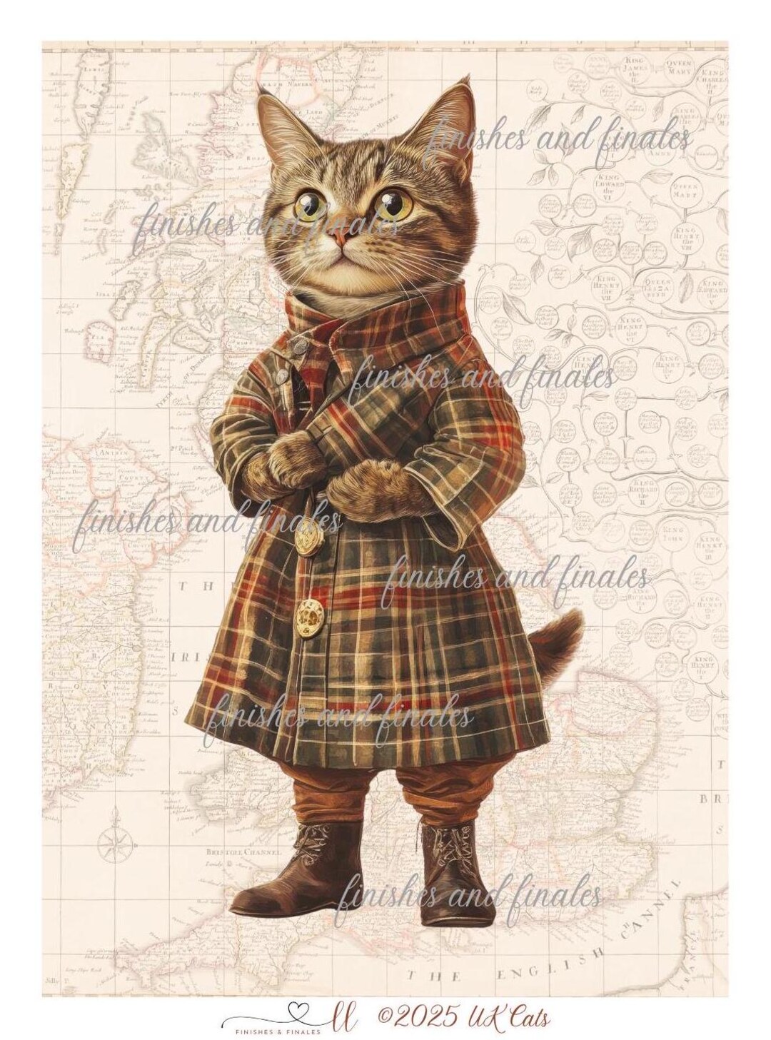 Scottish Tartan Cat Rice Paper A4 Orange Striped Tiger Cat in Tartan ...