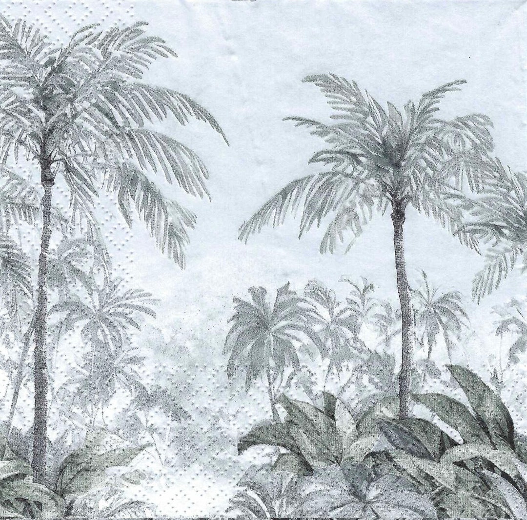 Grand Palm Trees Water Color Decoupage Napkins Monochromatic Gray ...