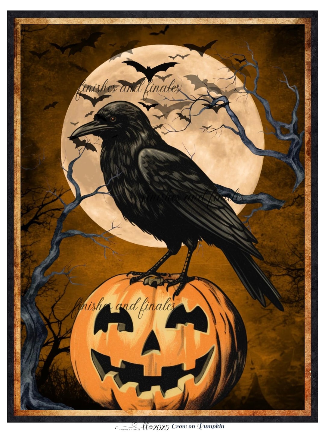 Black Crow Rice Paper for Decoupage Sitting on a Pumpkin in Front of ...