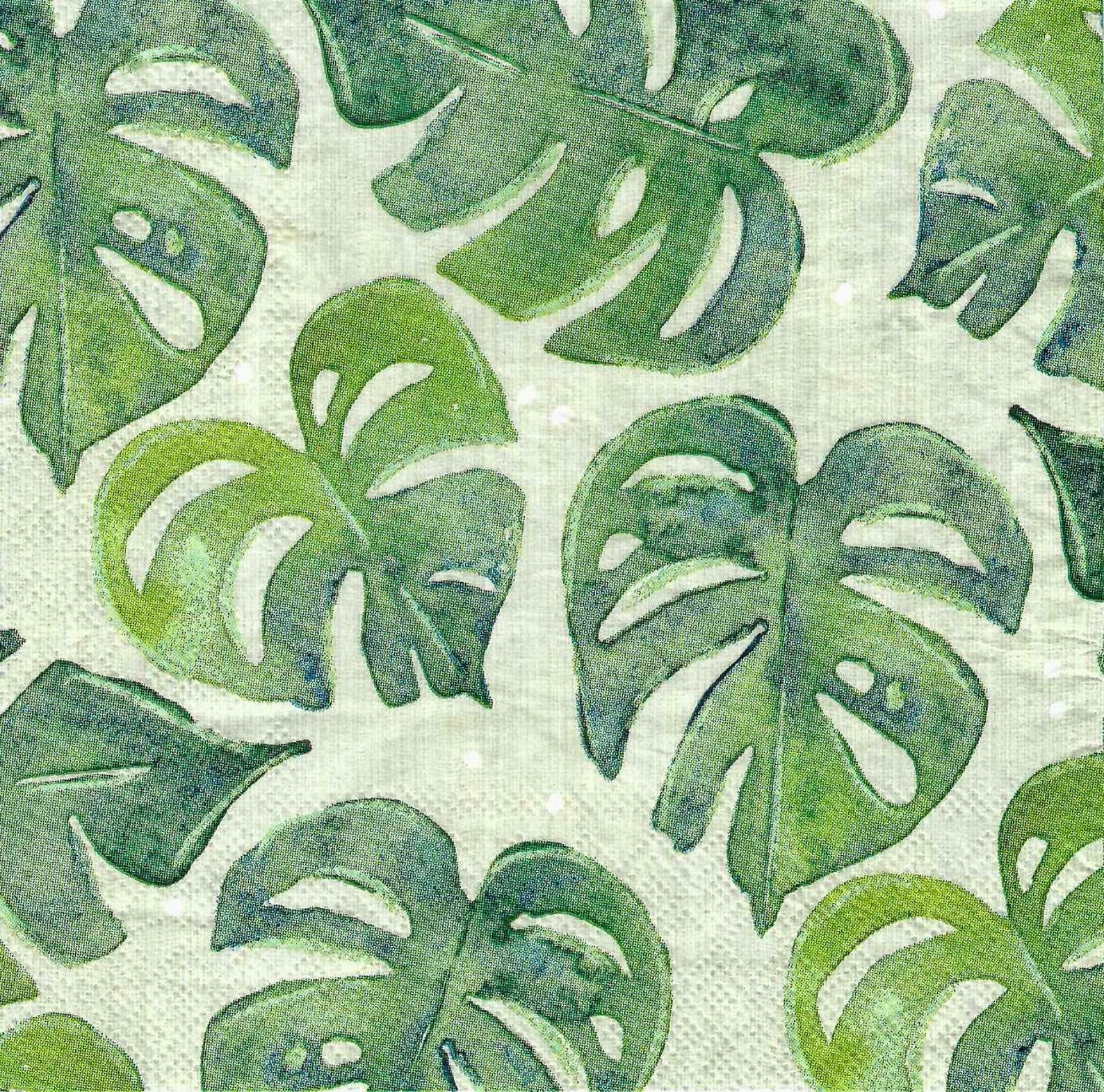Tropical Leaves Decoupage Paper Napkins in Green & White Floral Leaf ...
