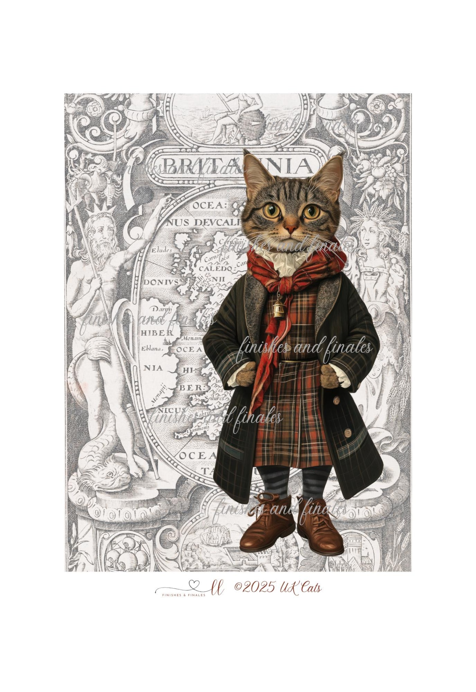 Scottish Tartan Cat Digital Download Striped Tiger Cat in Tartan Plaid ...