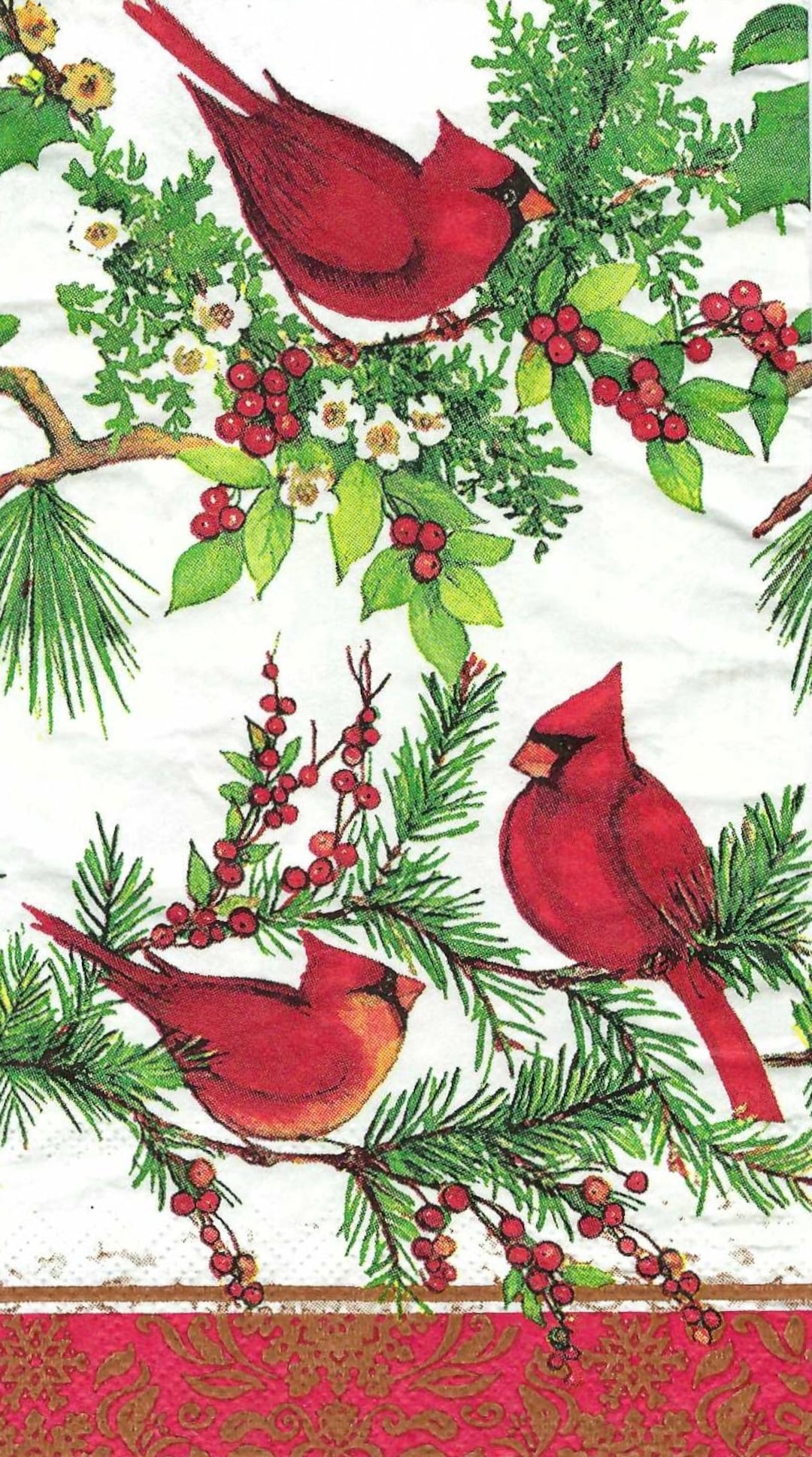Cardinals Decoupage Christmas Napkins With Greens & Red Berries ...