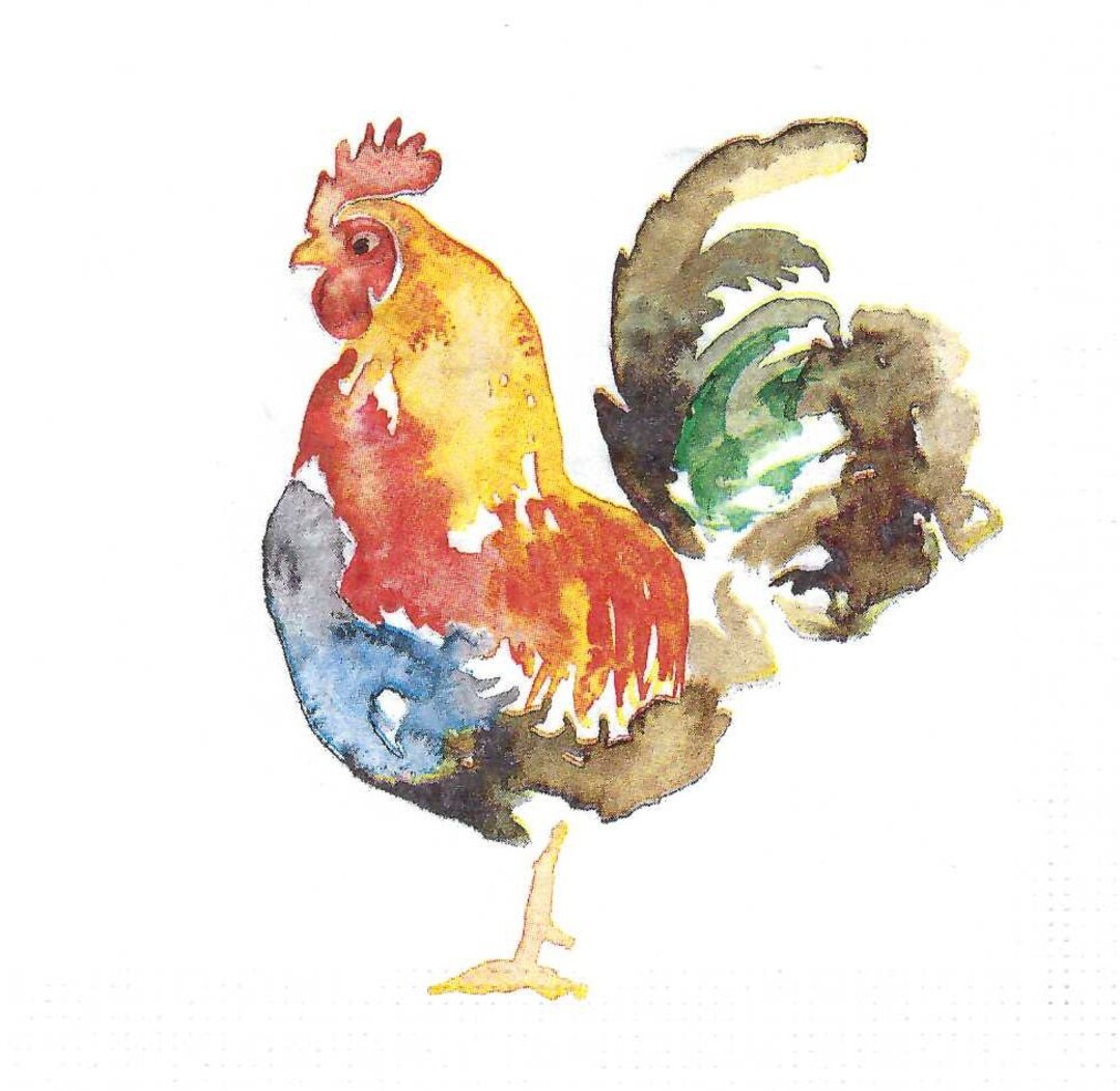 Decoupage Napkins Rooster Pretty Watercolor Chicken Includes Three ...