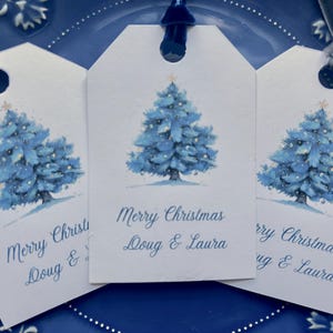 Personalized Gift Tags Blue Christmas Tree Merry Christmas Tags Choice ...