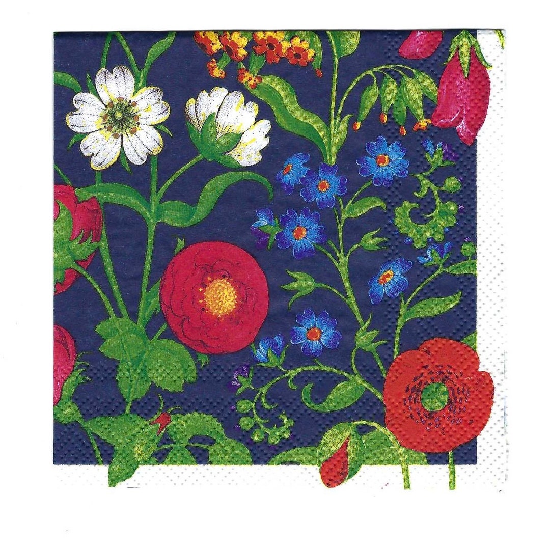 Navy Blue Red & White Cloisters Floral Decoupage Napkins Includes Three ...