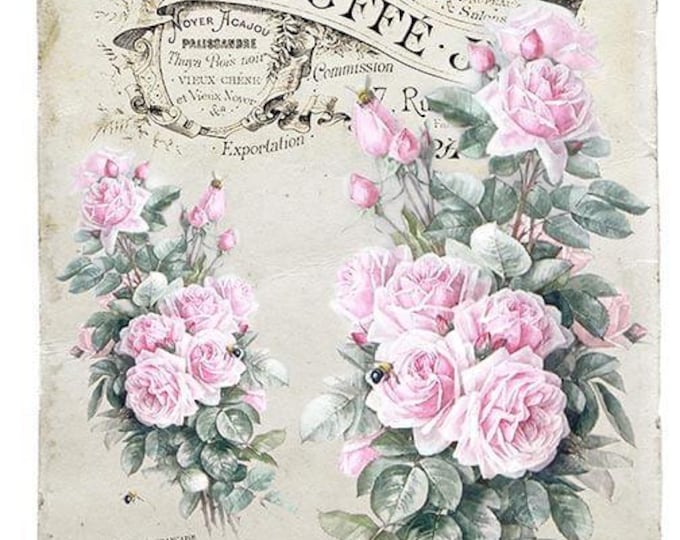 French Pink Roses Rice Paper A4 Size Gorgeous Vintage Artwork and ...