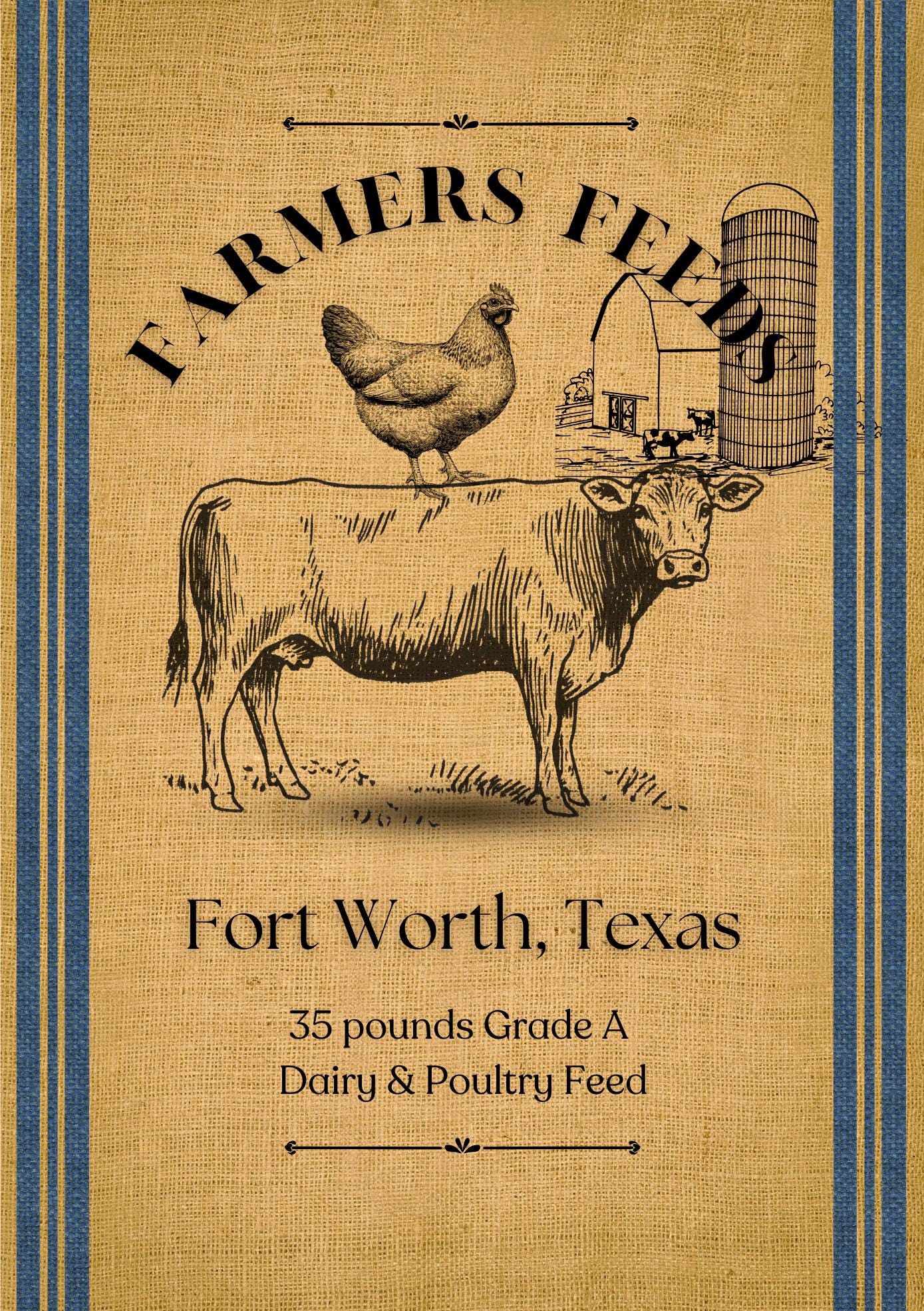 Cow and Chicken Feed Sack Vintage Style Digital Download With Blue ...
