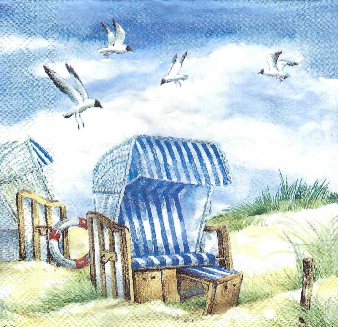 Decoupage Napkins Seaside Beach Theme Cabana Chairs, Three Cocktail ...