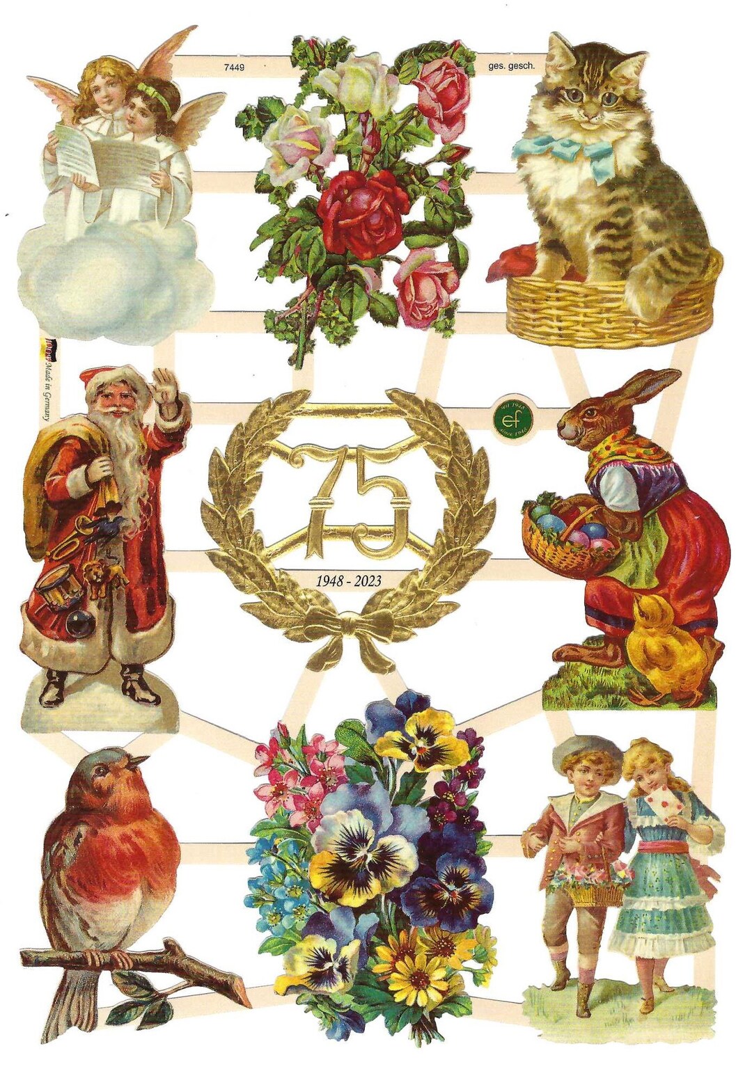 Die Cut Sheet 75th Anniversary Multiple Images Embossed Vintage Style ...