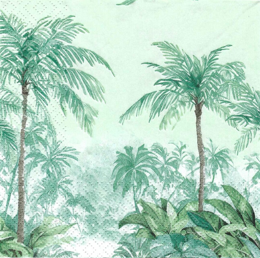 Decoupage Napkins Grand Palm Trees Water Color Monochromatic Green ...