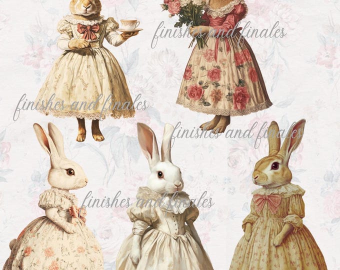 Bunny Rabbits Rice Paper A4 Easter Bunny Five Sweet Girl Bunnies With ...