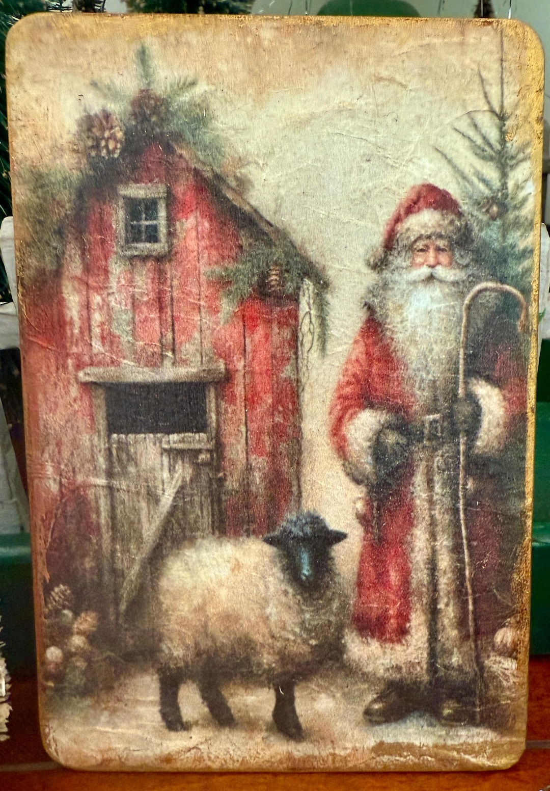 Country Santa Claus Christmas Decoration Sign Shabby Chic Prim ...