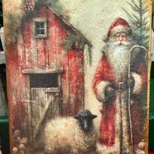 Country Santa Claus Christmas Decoration Sign Shabby Chic Prim ...